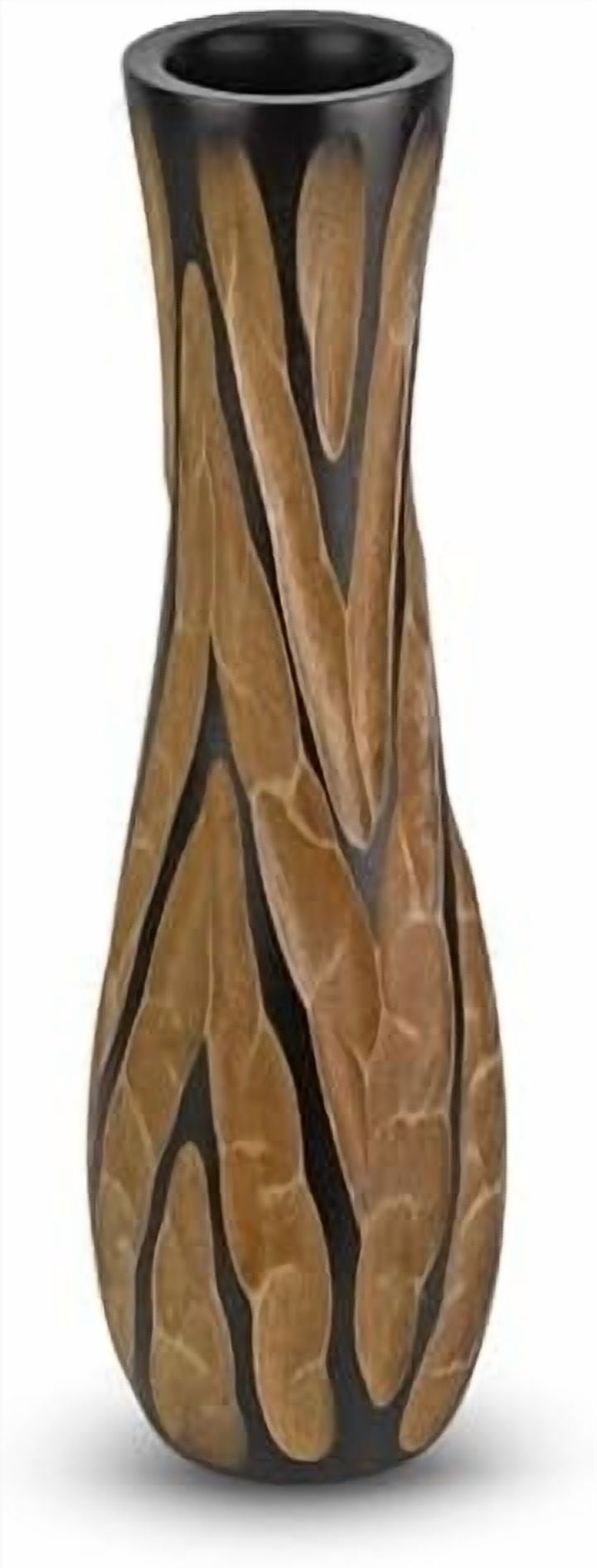 Beautifully Hand Carved Etched Dark Brown Mango Tree Wood Vase | 14 ...