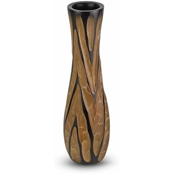 Beautifully Hand Carved Etched Dark Brown Mango Tree Wood Vase | 14 ...