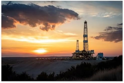 Beautifully Lit Fracking Drill Rig Under Dramatic Sunset Sky Puzzle ...
