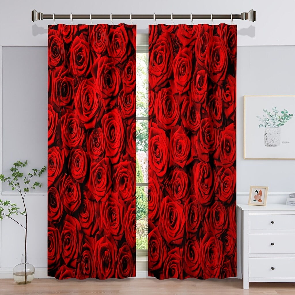 Beautify Your Home with These Stunning Red Rose Curtains - Polyester ...