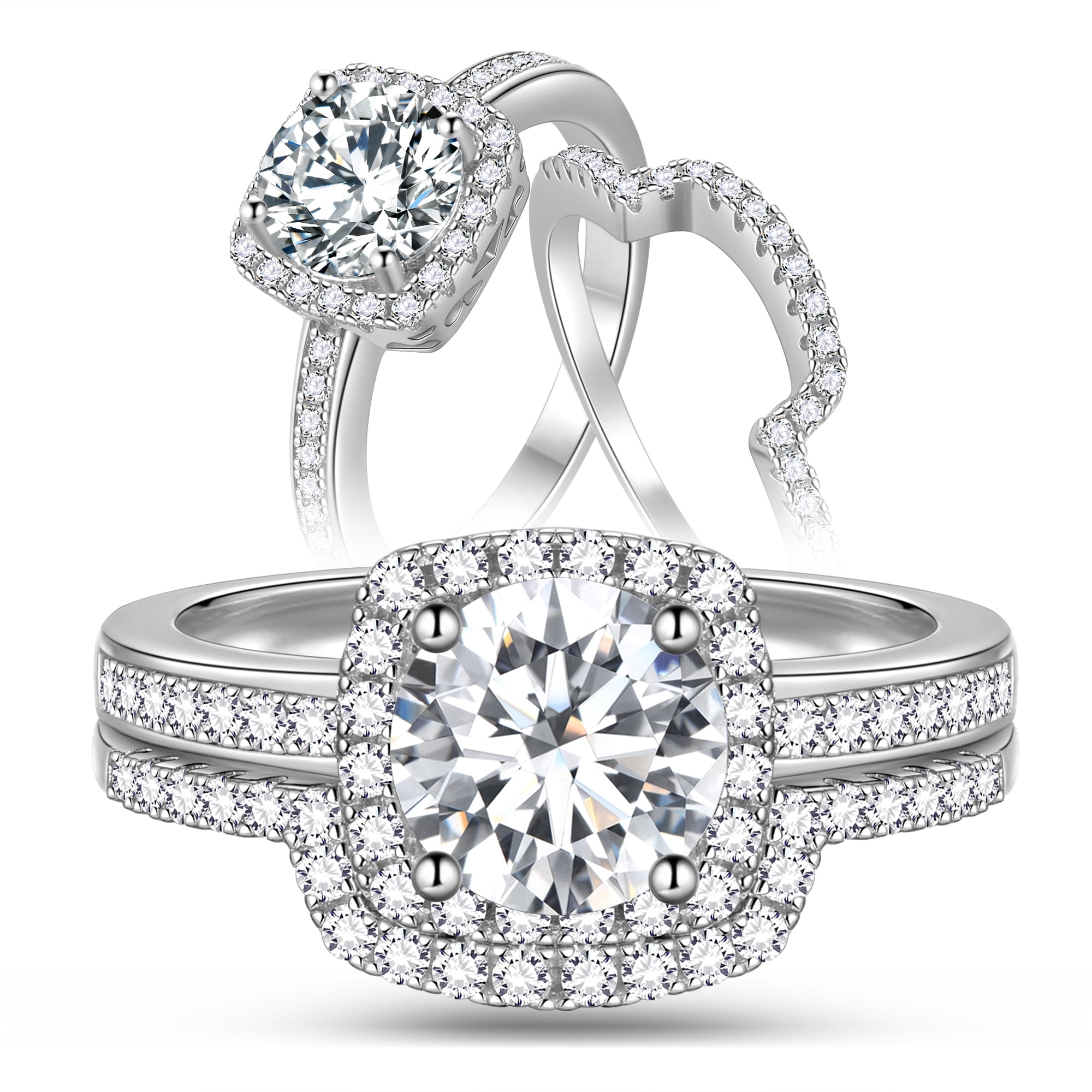 Beautlace 1.8 Ct Moissanite Round Cut Wedding Ring Set,Cushion Halo ...