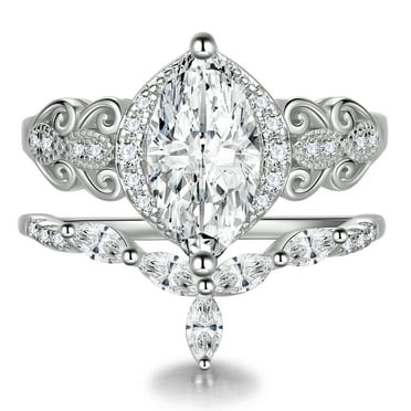 Wuziwen Princess Bridal Ring Sets for Women Wedding Band Guard Ring Enhancers Sterling Silver CZ ...