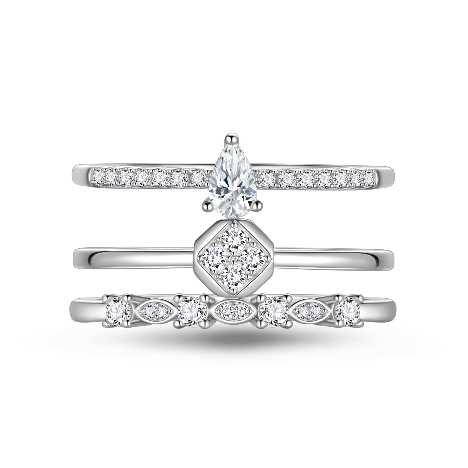 925 Sterling Silver Double Band Engagement Rings for Women Wedding Ring ...