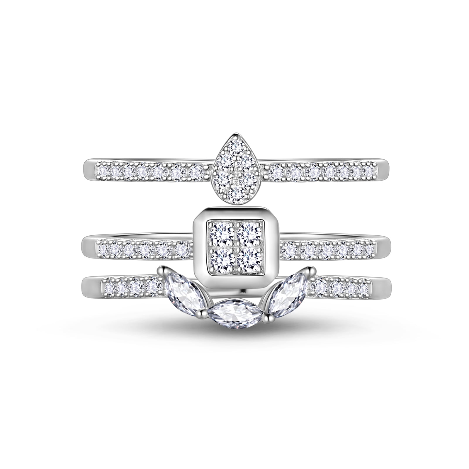 Beautlace 3 PCS 925 Sterling Silver Stackable Rings Set CZ Wedding Pear Band Rings for Women Size7 Walmart