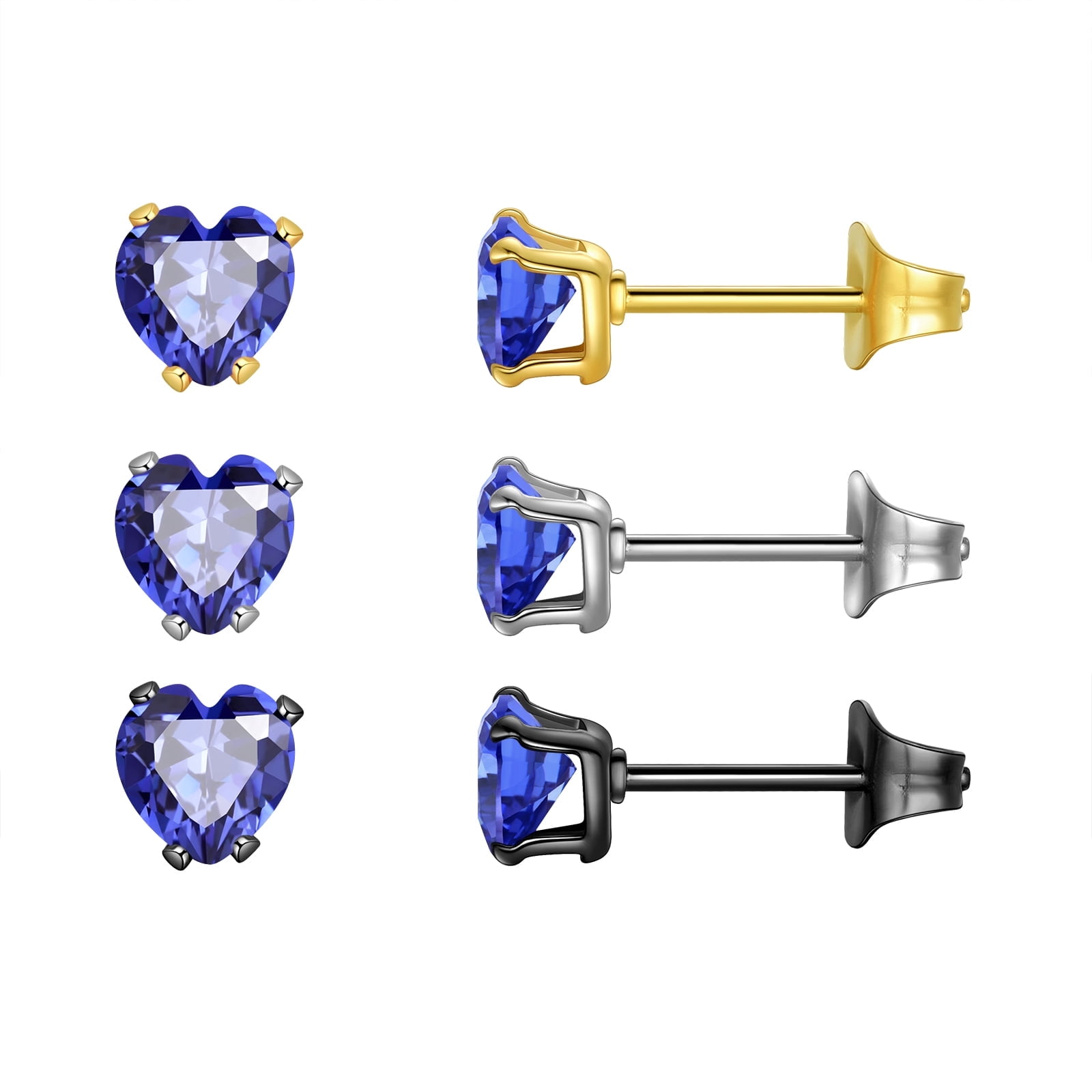 Beautlace 3 Pair Heart Studs Earrings Set,Stainless Steel ...