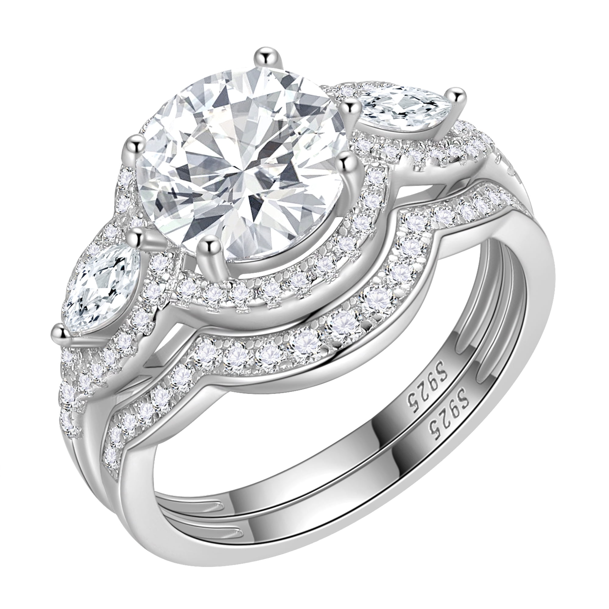 Beautlace 4CT Wedding Rings Set,Brilliant Cut 925 Sterling Silver 5A Cz ...