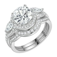 Wuziwen Princess Bridal Ring Sets for Women Wedding Band Guard Ring Enhancers Sterling Silver CZ ...