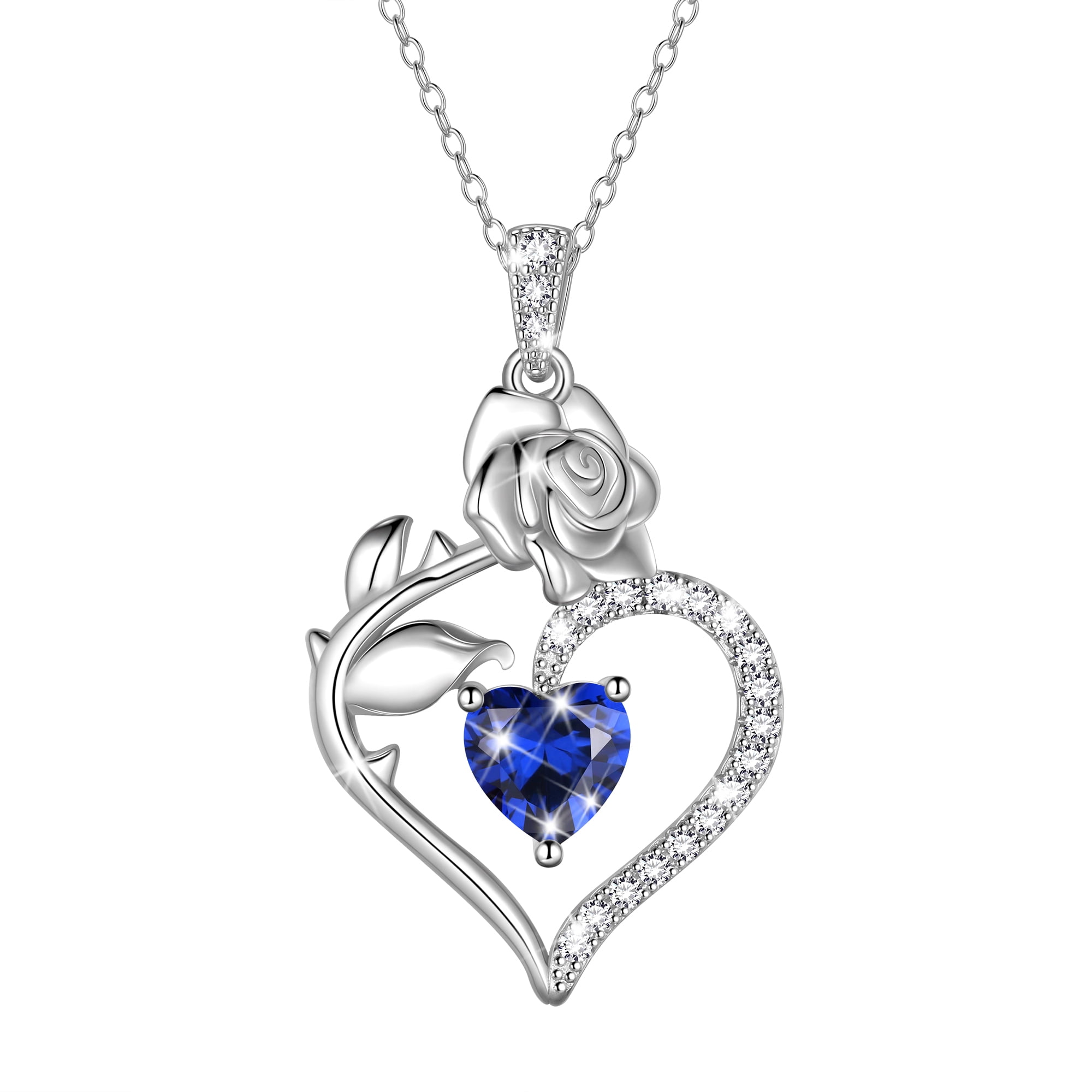 Beautlace 925 Sterling Silver Birthstone Necklace Rose Flower Heart ...