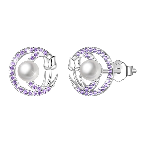 Beautlace 925 Sterling Silver Pearl Birthstone Stud Earrings for Women ...