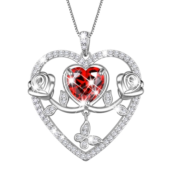 18K Gold Plated Heart Necklace for Women, Small Cute Red Crystal heart ...