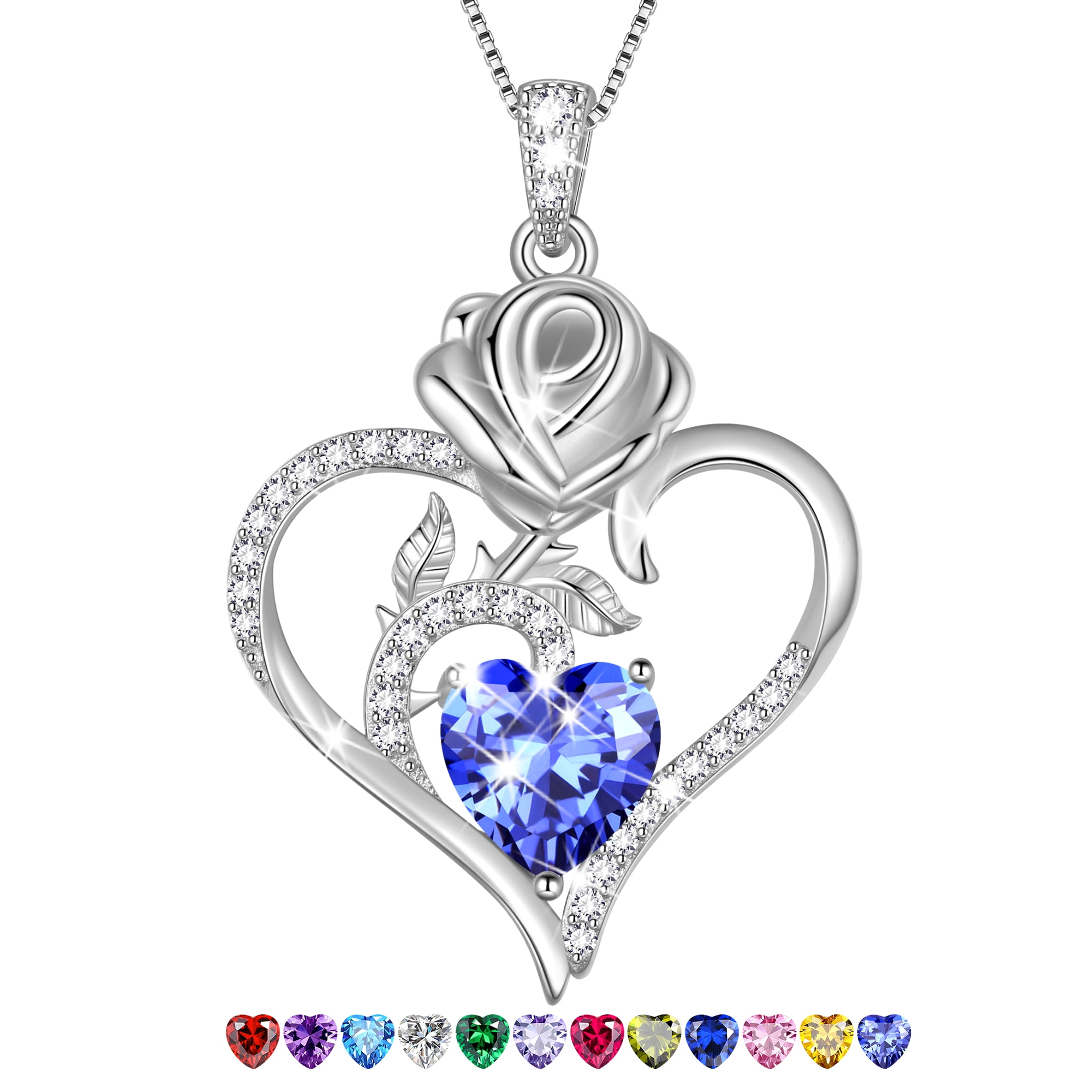 Beautlace 925 Sterling Silver Heart Rose Necklace, December Birthstone ...