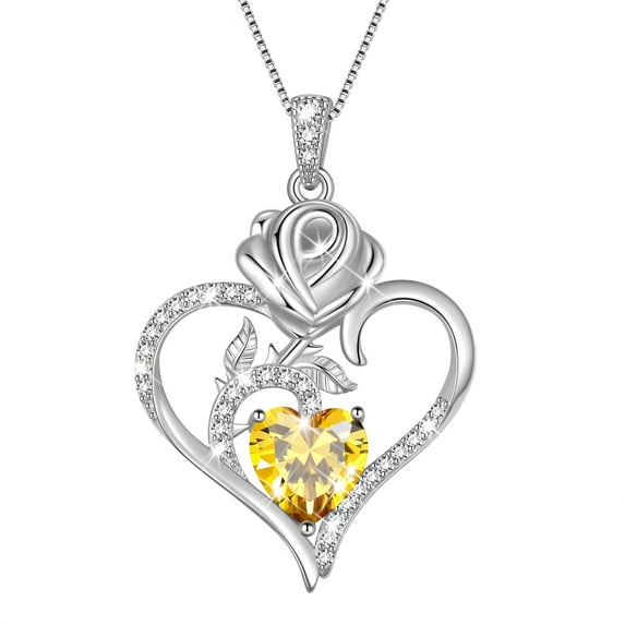 Beautlace 925 Sterling Silver Heart Rose Birthstone Necklace, Romantic ...