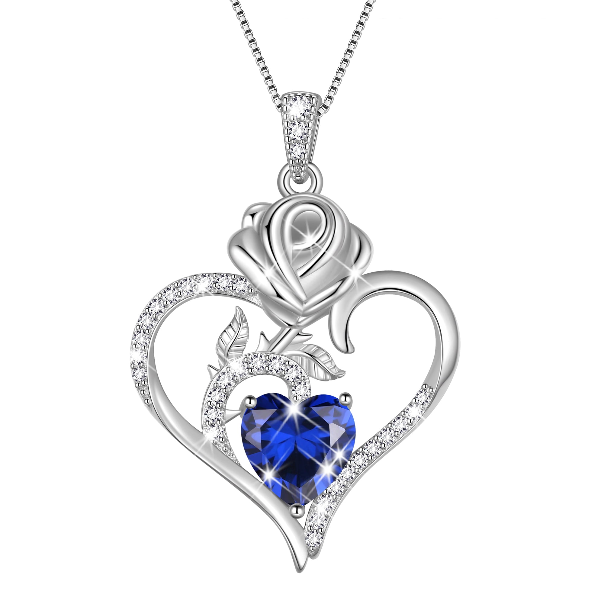 Beautlace 925 Sterling Silver Rose Heart Necklace,Rose Flower Pendant ...