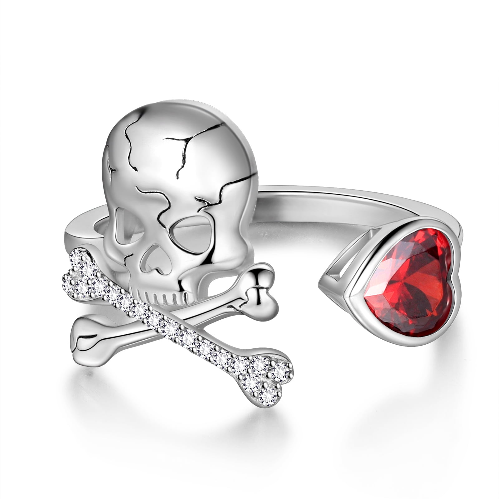 Beautlace 925 Sterling Silver Skull Heart Ring,Halloween Skeleton Skull ...