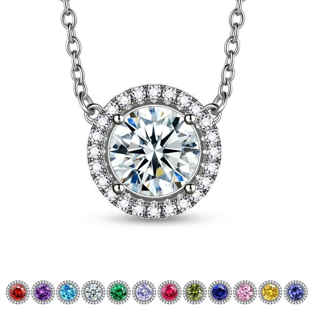 Beautlace April Birthstone Necklaces Silver Plated White Round Shape ...
