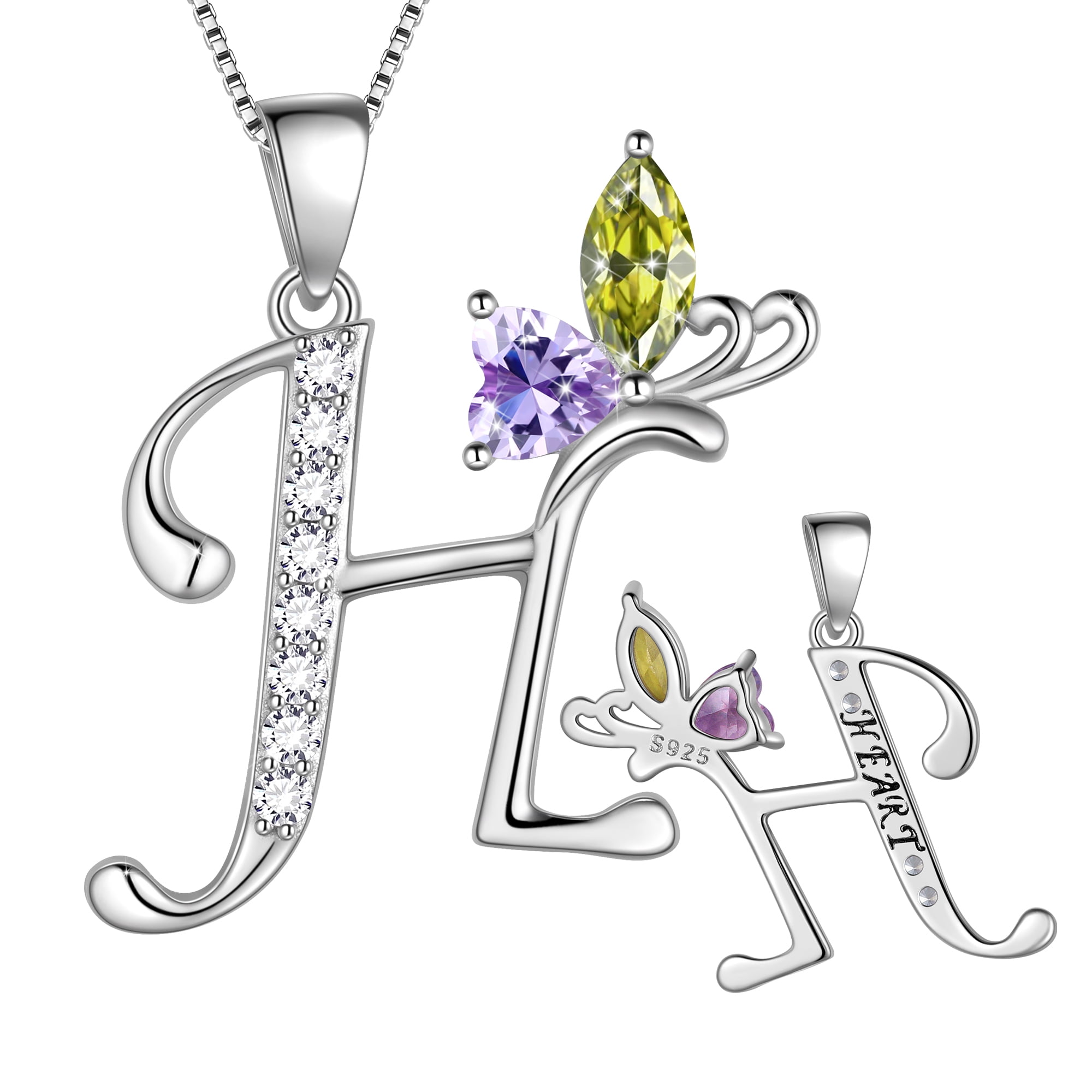 Beautlace Butterfly Initial Necklace,925 Sterling Silver A-Z Letter Birthstone Butterflies ...