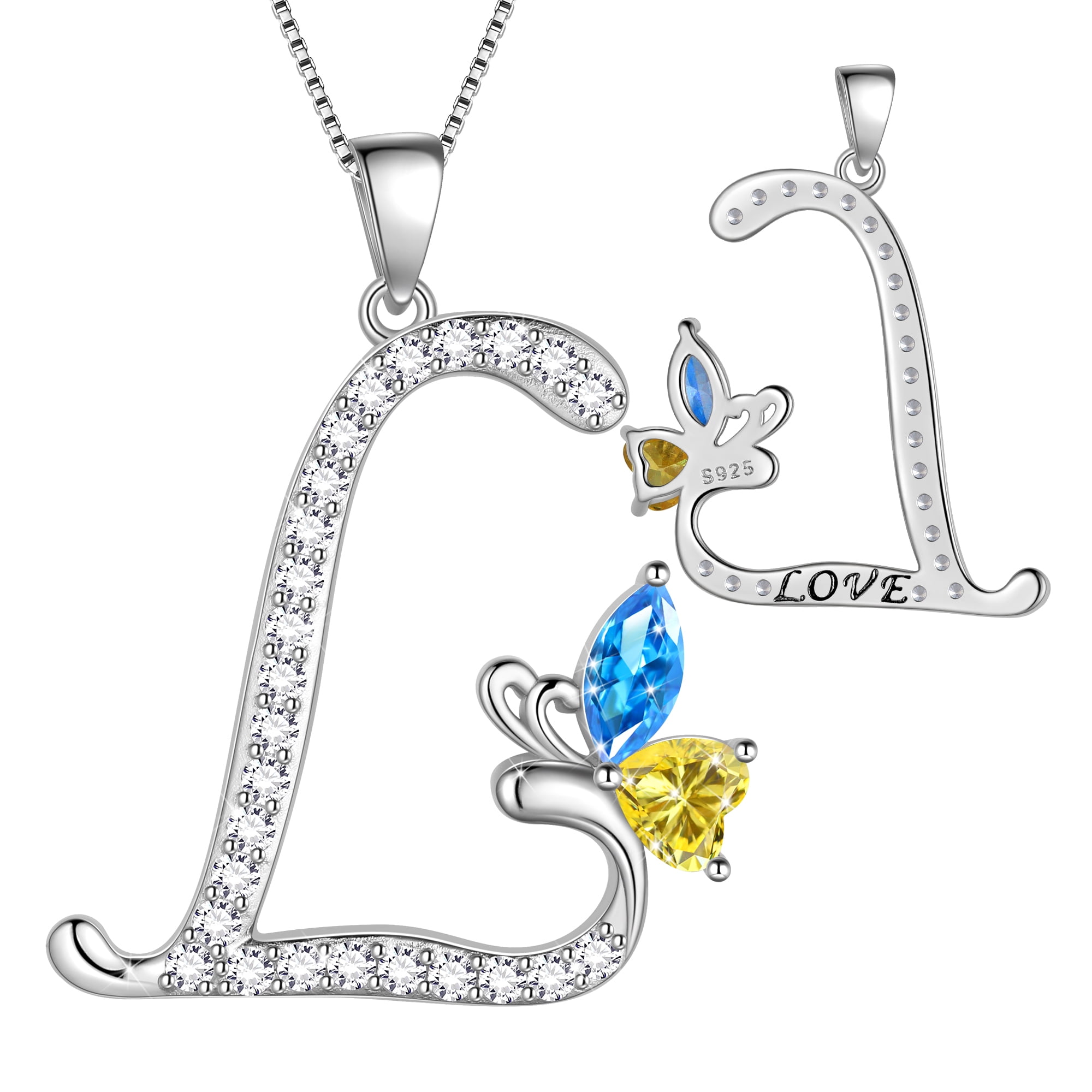 Beautlace Butterfly Initial Necklace,925 Sterling Silver A-Z Letter Birthstone Butterflies ...