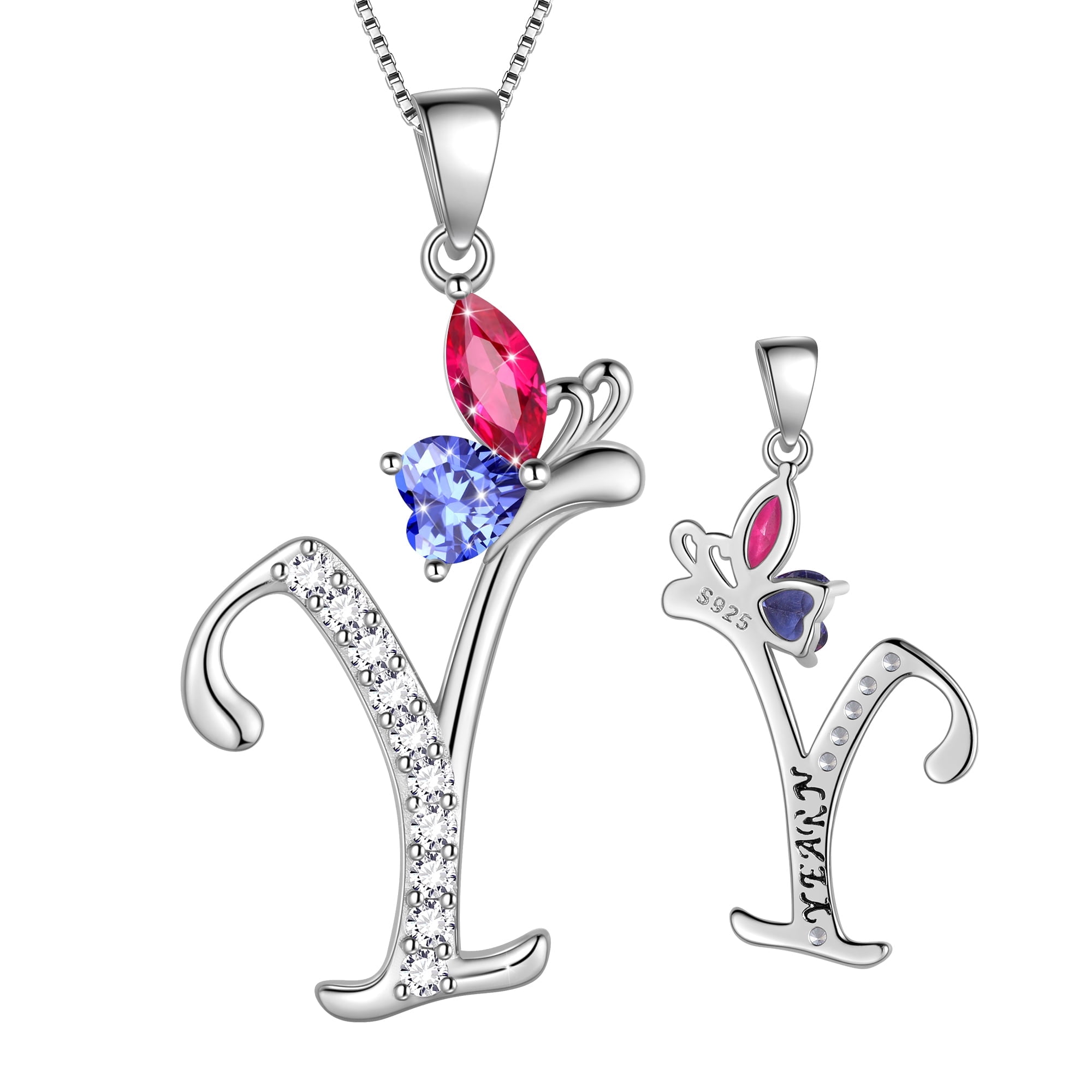 Beautlace Butterfly Initial Necklace,925 Sterling Silver A-Z Letter ...