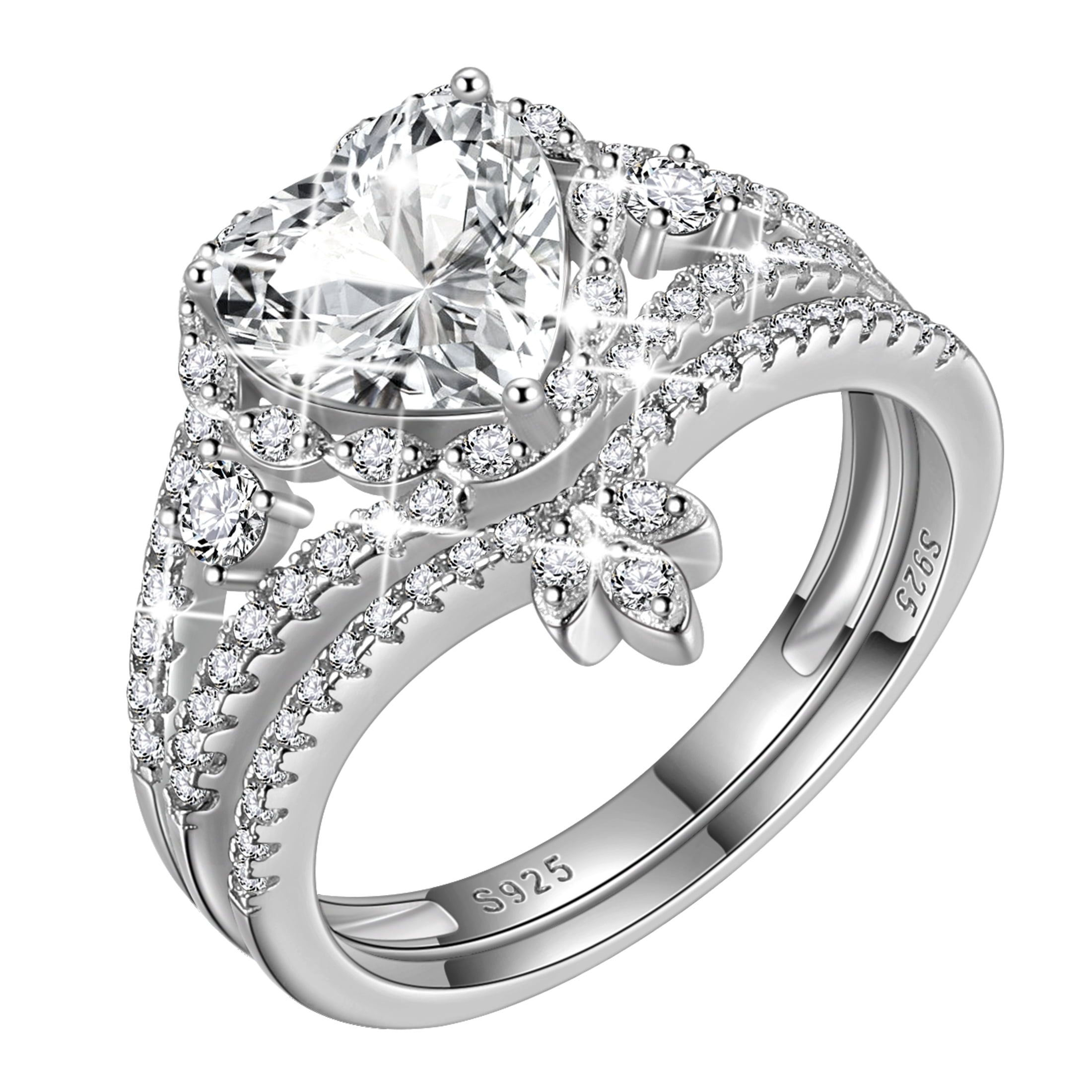 Beautlace Heart Engagement Rings Set, 2 Carat Moissanite, 925 Sterling ...