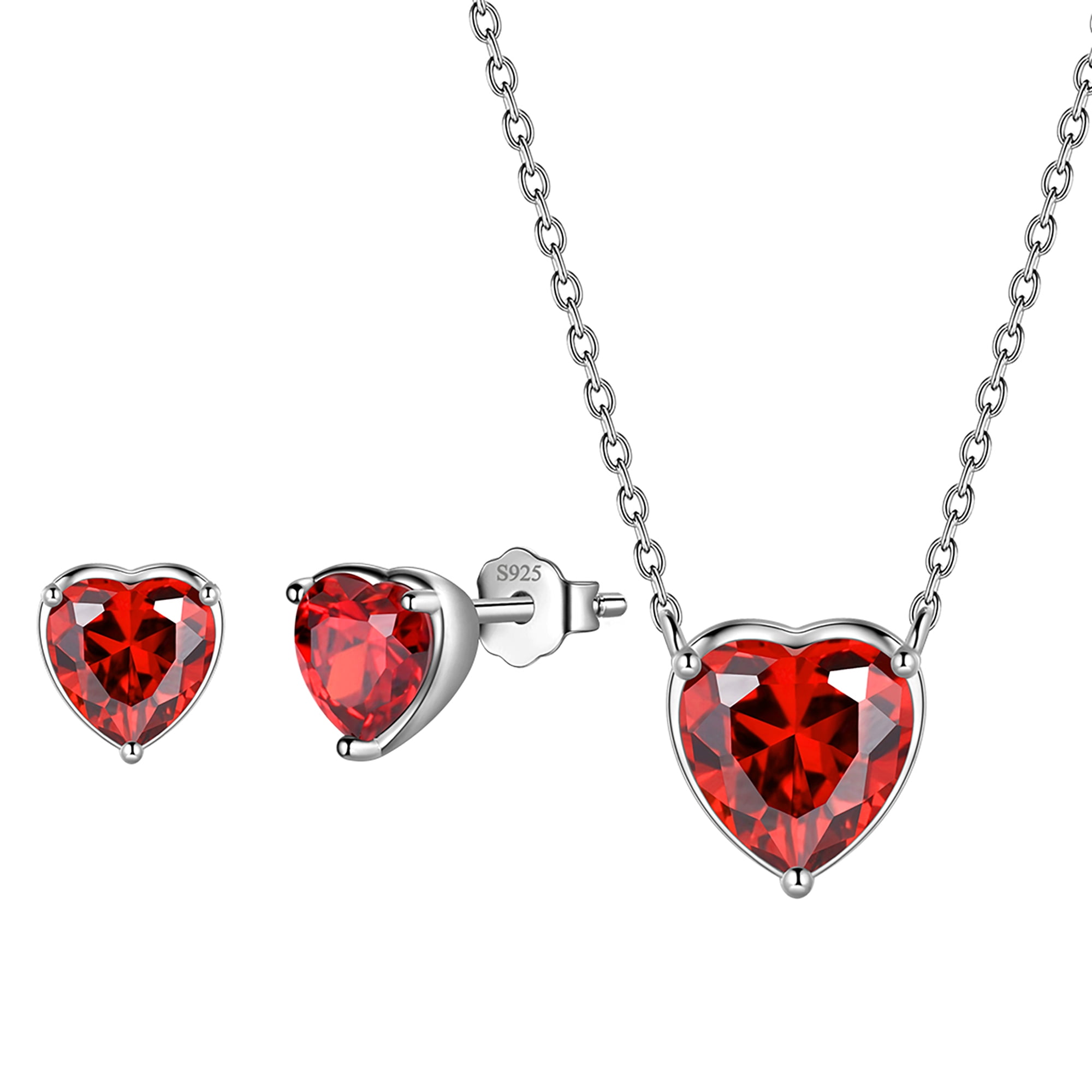 Beautlace Heart Jewelry Set,925 Sterling Silver Heart Birthstone ...