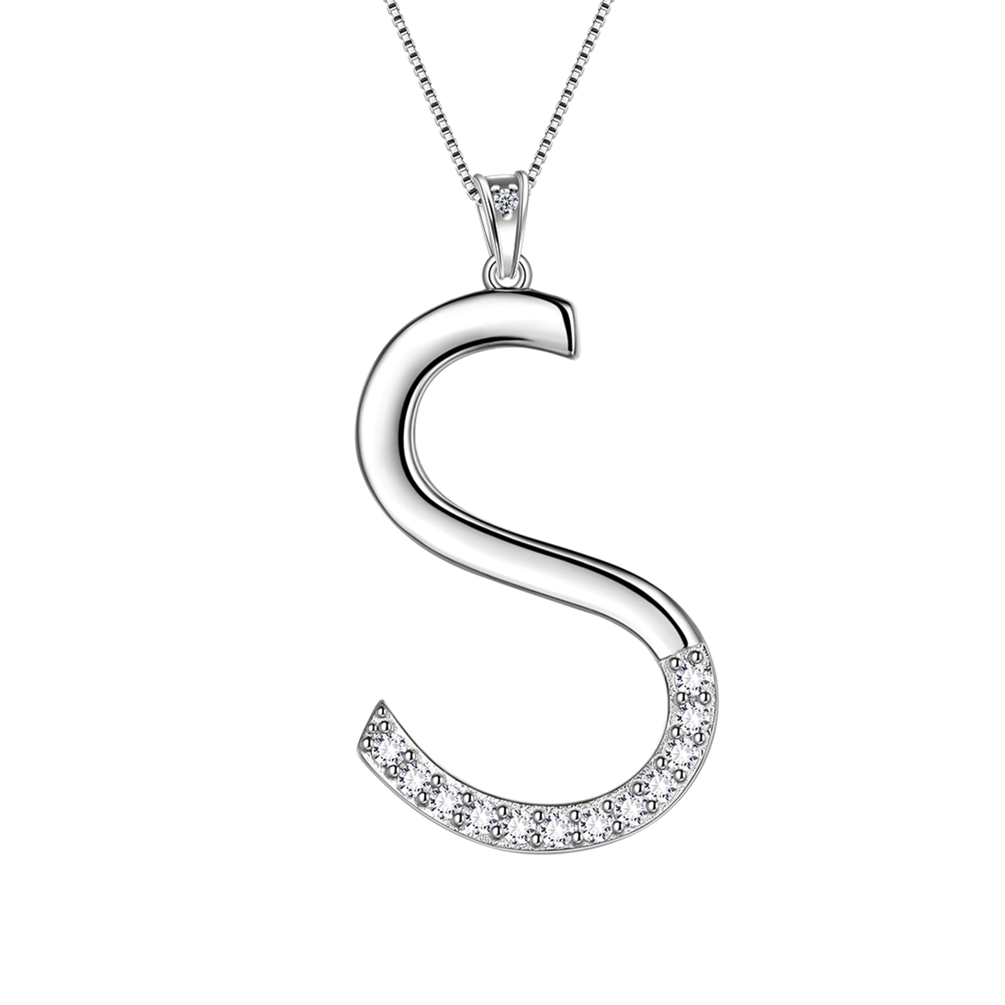 Beautlace Initial Letter S Necklace, 925 Sterling Silver, Crystal CZ ...