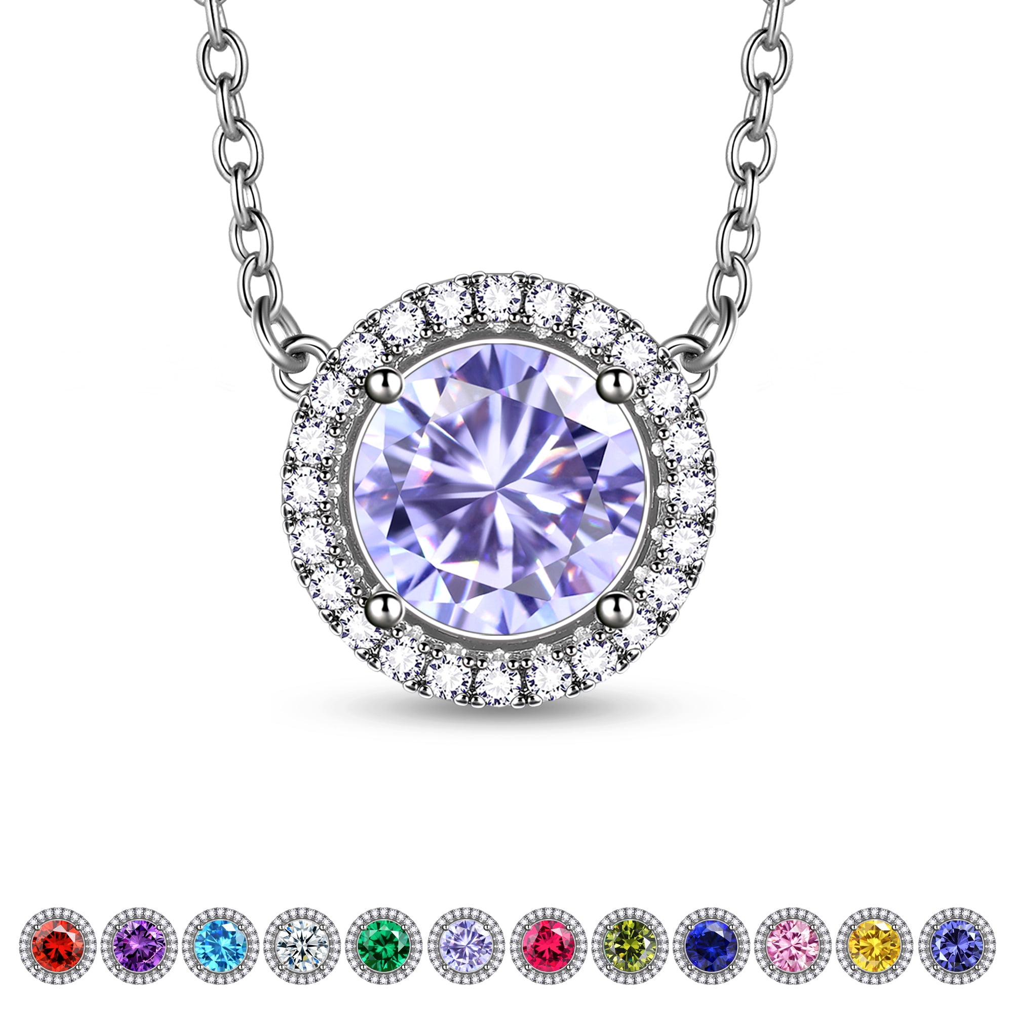Beautlace Silver Plated June Birthstone Necklace, Round Alexandrite ...