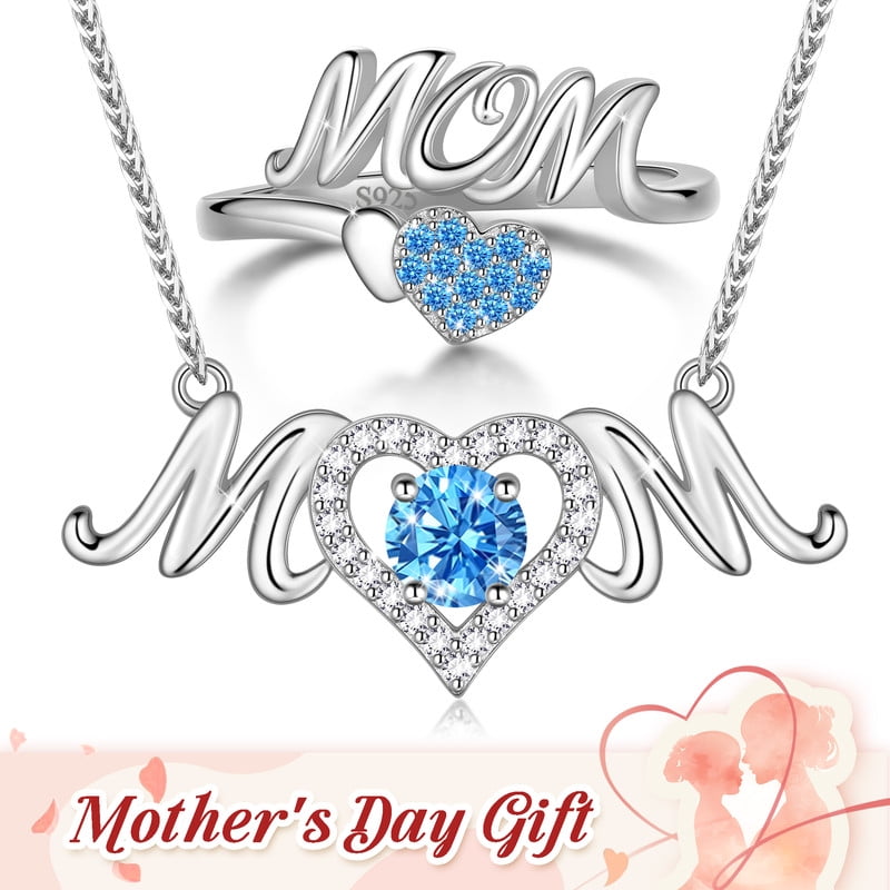 Beautlace Mom Necklace and Ring Set,925 Sterling Silver Love Heart ...