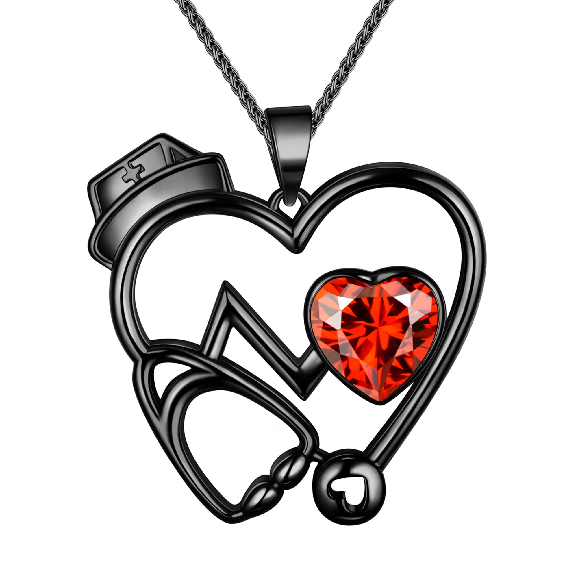 Beautlace Nurse Necklaces Stethoscope Heartbeat Pendant Sliver/Black ...