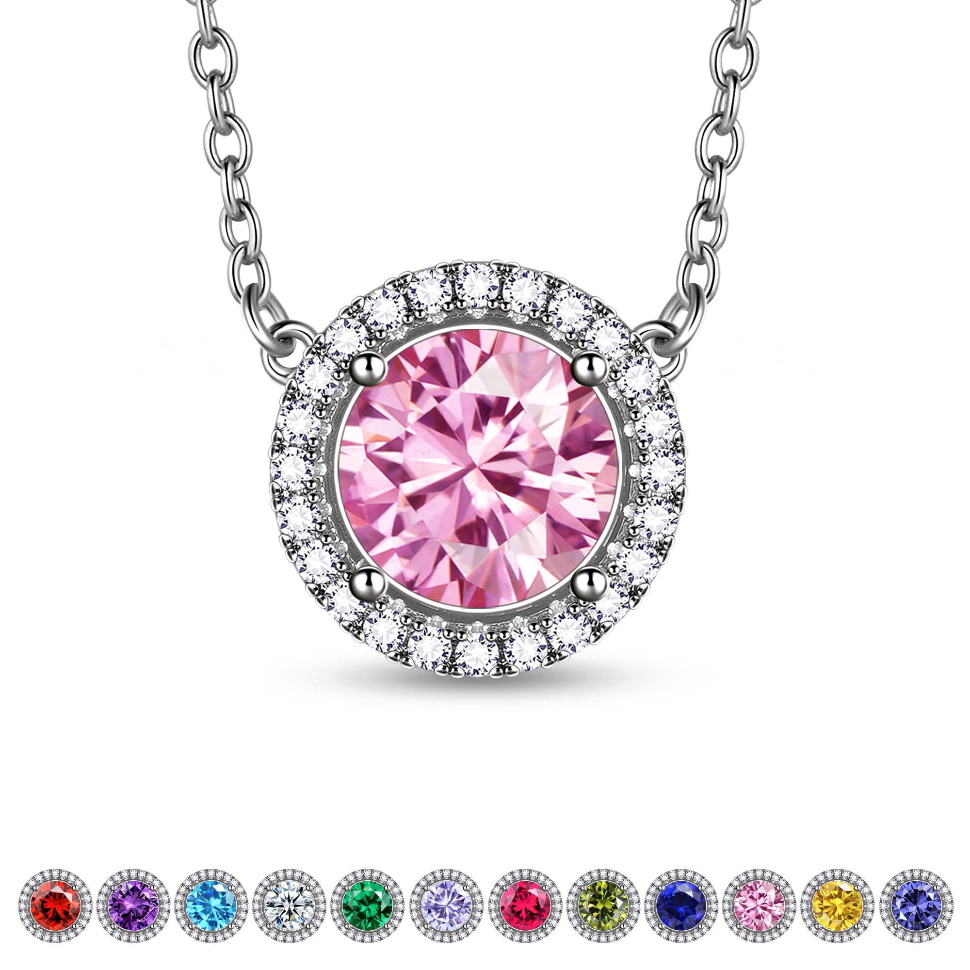 Beautlace October Birthstone Necklaces Silver Plated Pink Round Shape ...