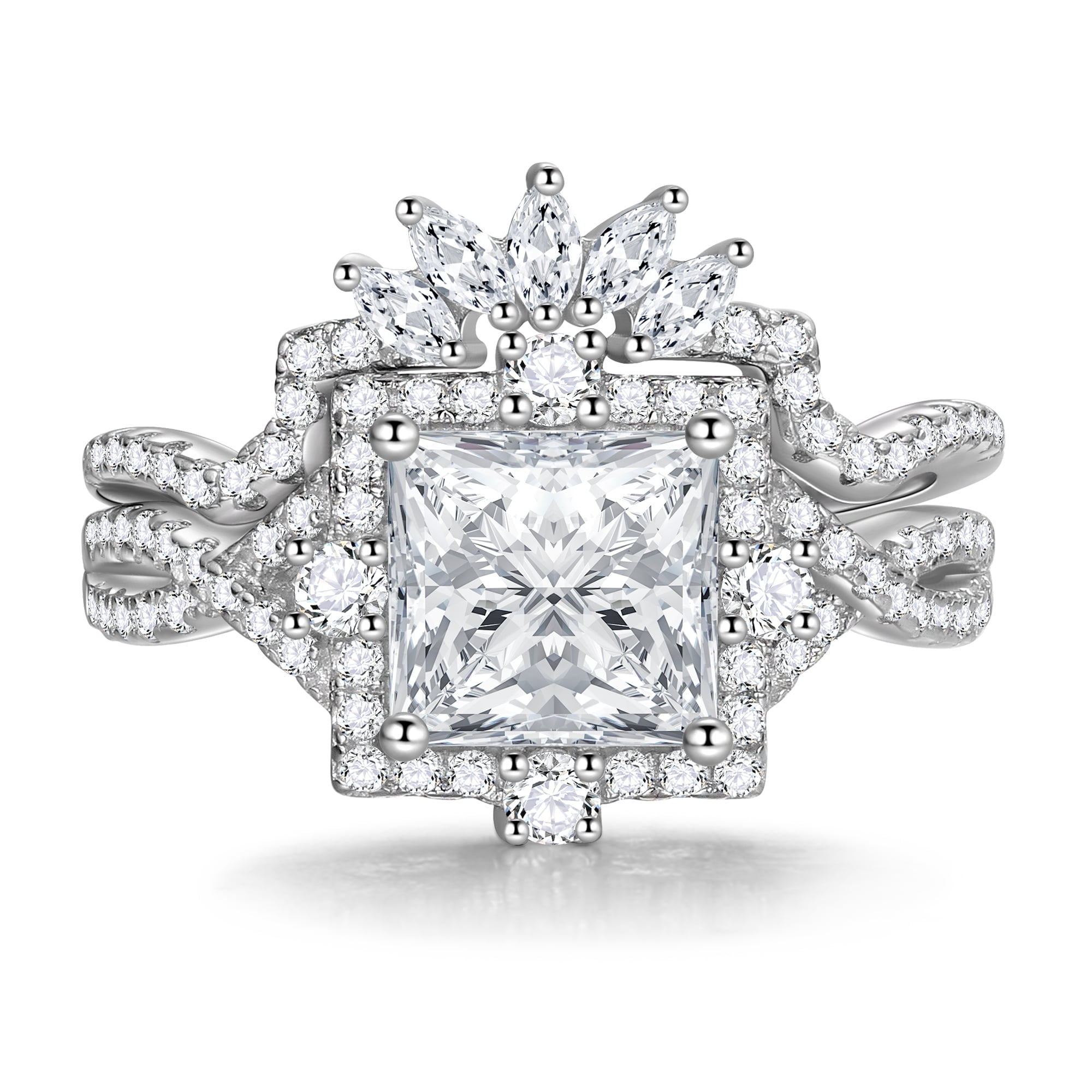 Beautlace Princess Cut Engagement Rings Set for Women,3 Carat AAAAA Cz ...