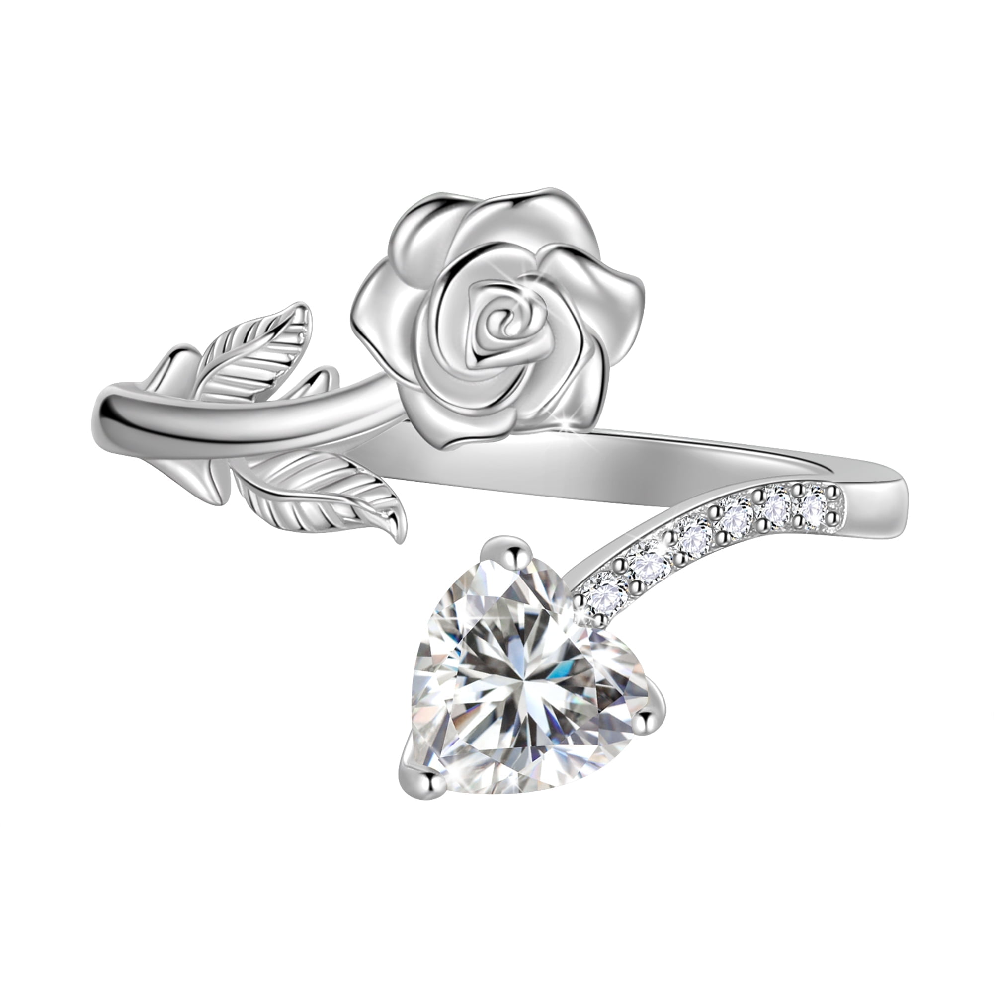 Beautlace Rose Quartz Ring, 925 Sterling Silver Adjustable Heart ...