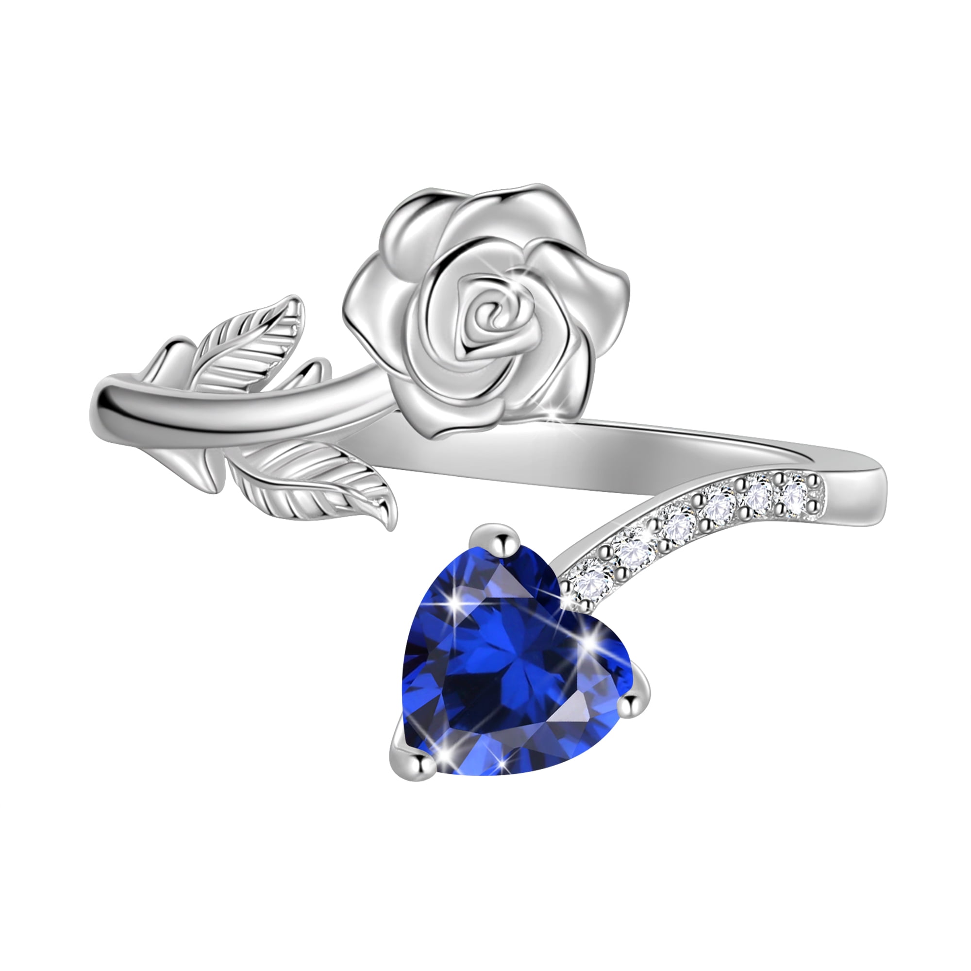 Beautlace Rose Heart Birthstone Ring, 925 Sterling Silver Adjustable Jewelry, September ...