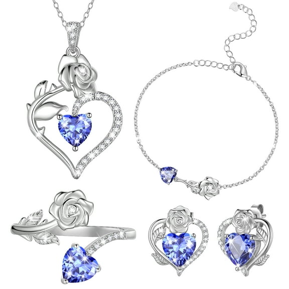 925 Silver Plated Heart Jewelry Set Elegant Heart Earrings Necklace ...
