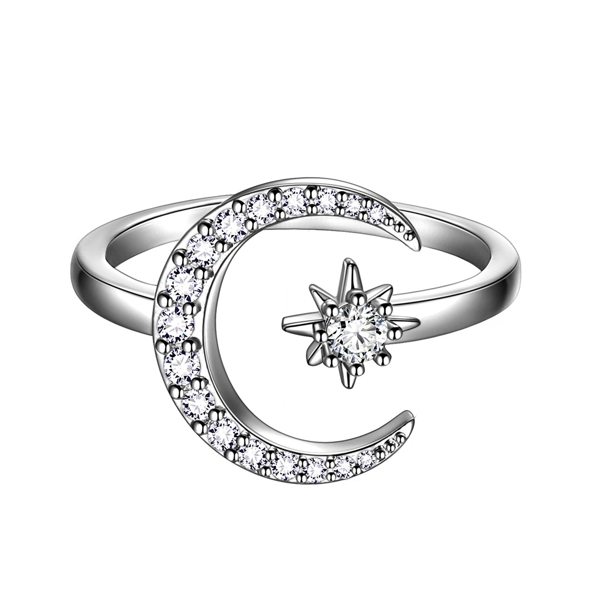 Beautlace Star and Moon Adjustable Rings,18K Gold Plated Crescent Moon ...