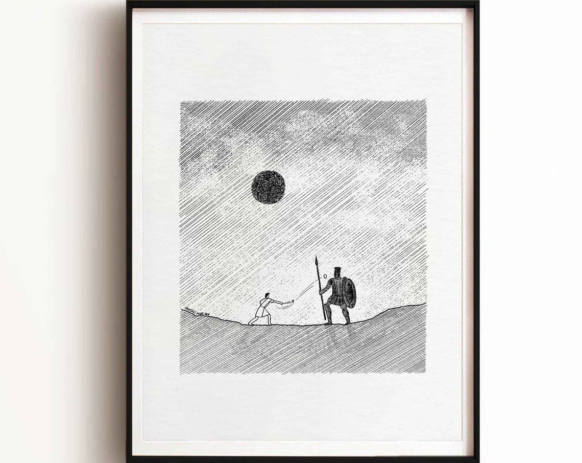 David And Goliath, Bible Art, Bible Story Modern Bible Verse Wall Art ...
