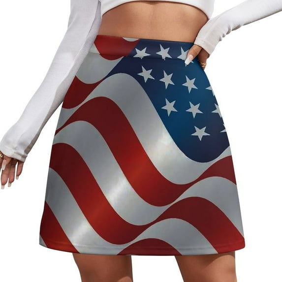 Beauty American Flag With Light Effect Women's High Waist Skirt ...