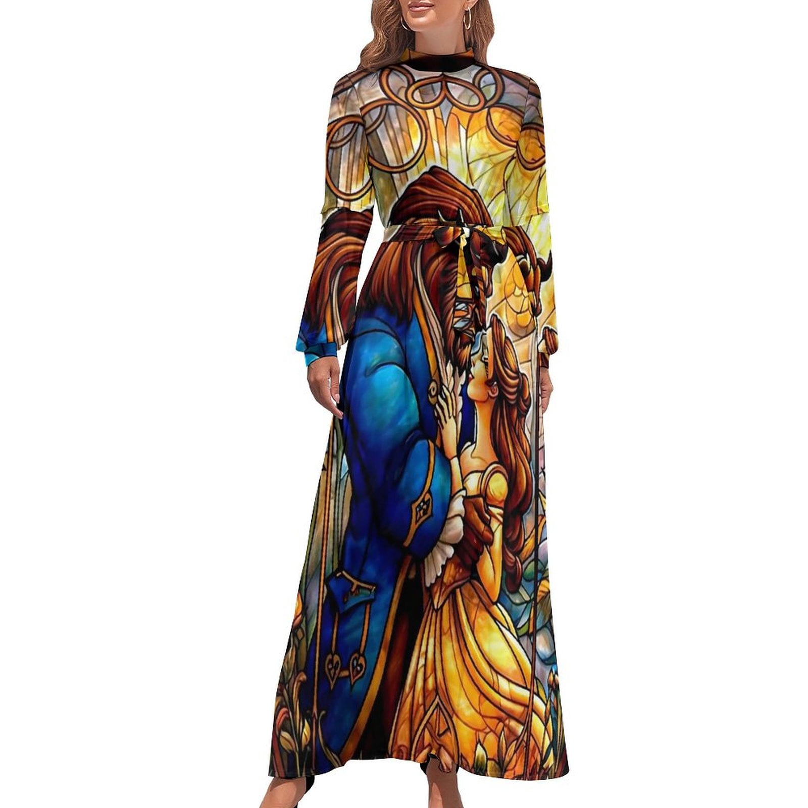 Beauty And Beast A Women's Fall Maxi Dress Long Sleeve Turtleneck Flowy ...