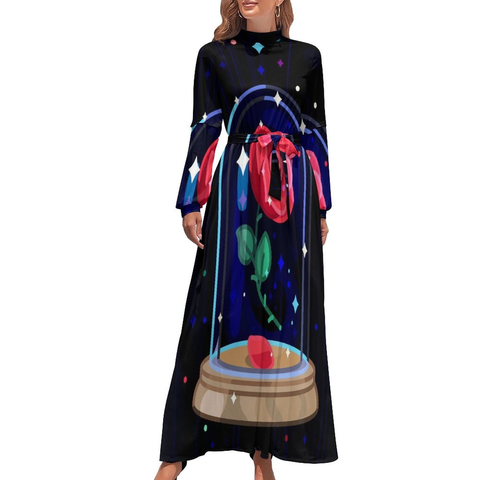 Beauty And Beast Women's Fall Maxi Dress Long Sleeve Turtleneck Flowy ...