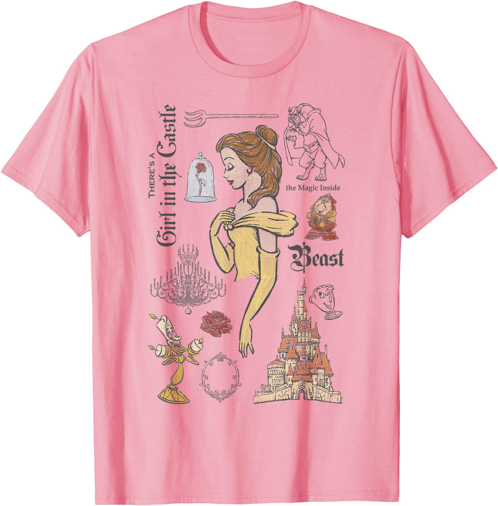 Beauty And The Beast Characters Sketched DTG Print Unisex T-Shirt,Light ...