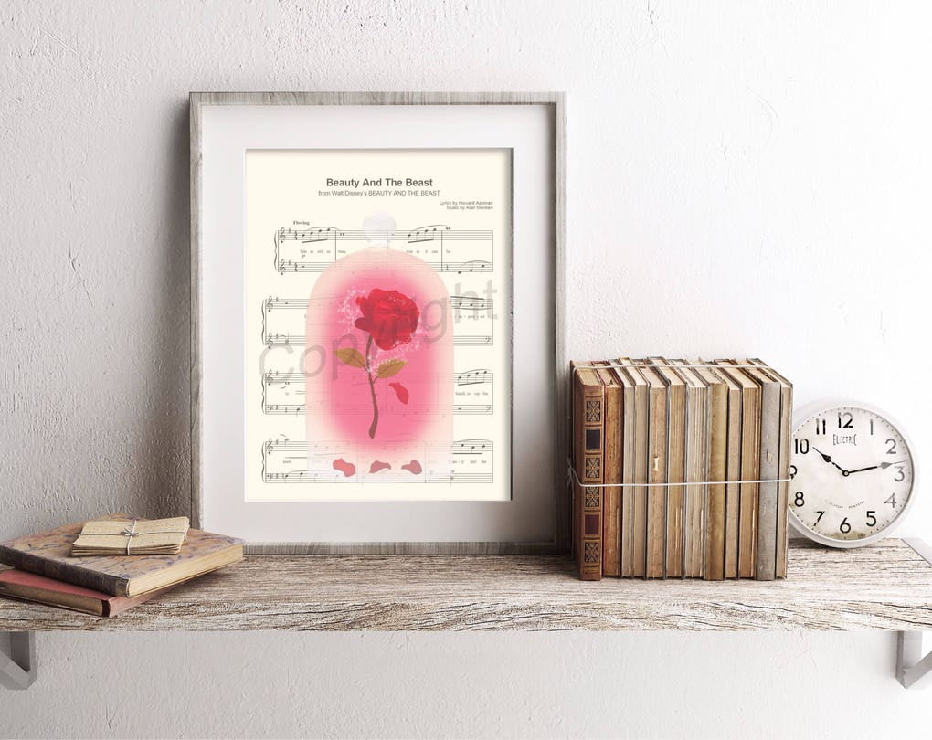 Beauty And The Beast Enchanted Rose Tale As Old As Time Sheet Music Art ...