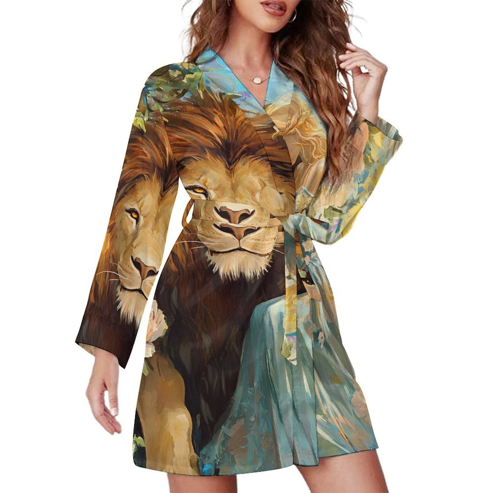 Beauty And The Lion Beast Lightweight Kimono Robe Midi Soft Women Robes ...