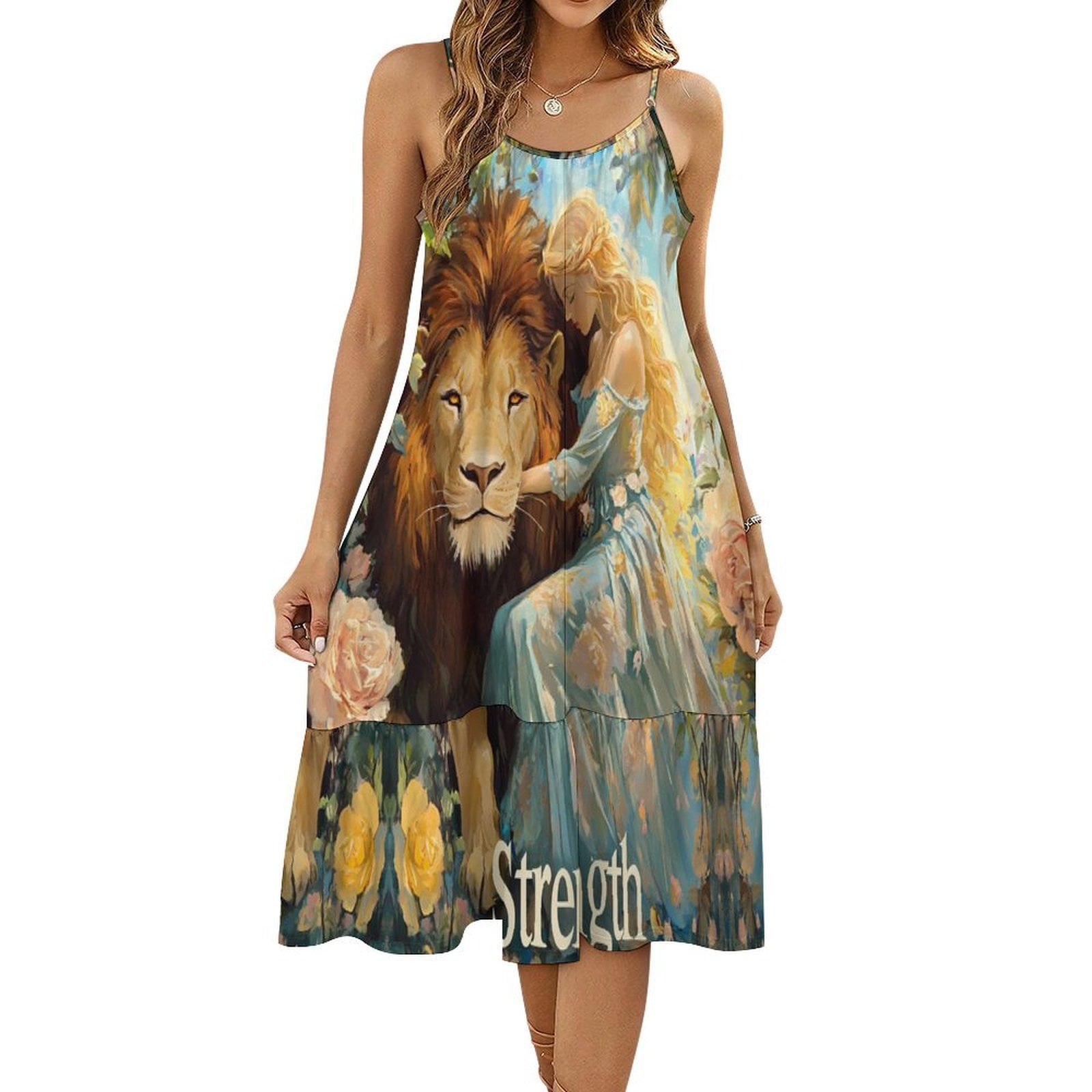 Beauty And The Lion Beast Women Summer Dresses Spaghetti Strap Scoop ...