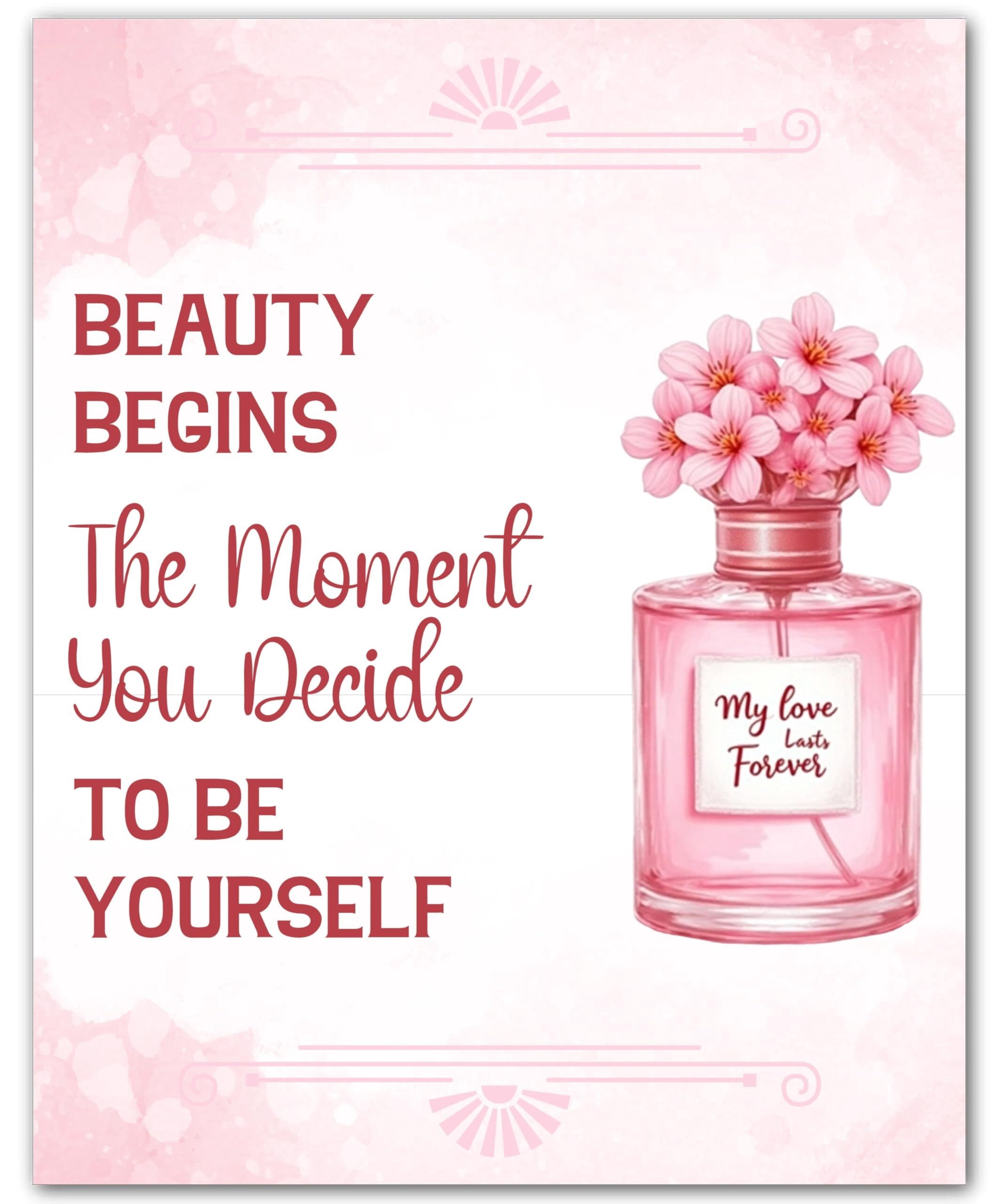 Beauty Begins the Moment - Pink Inspirational Wall Art Feminine Style ...