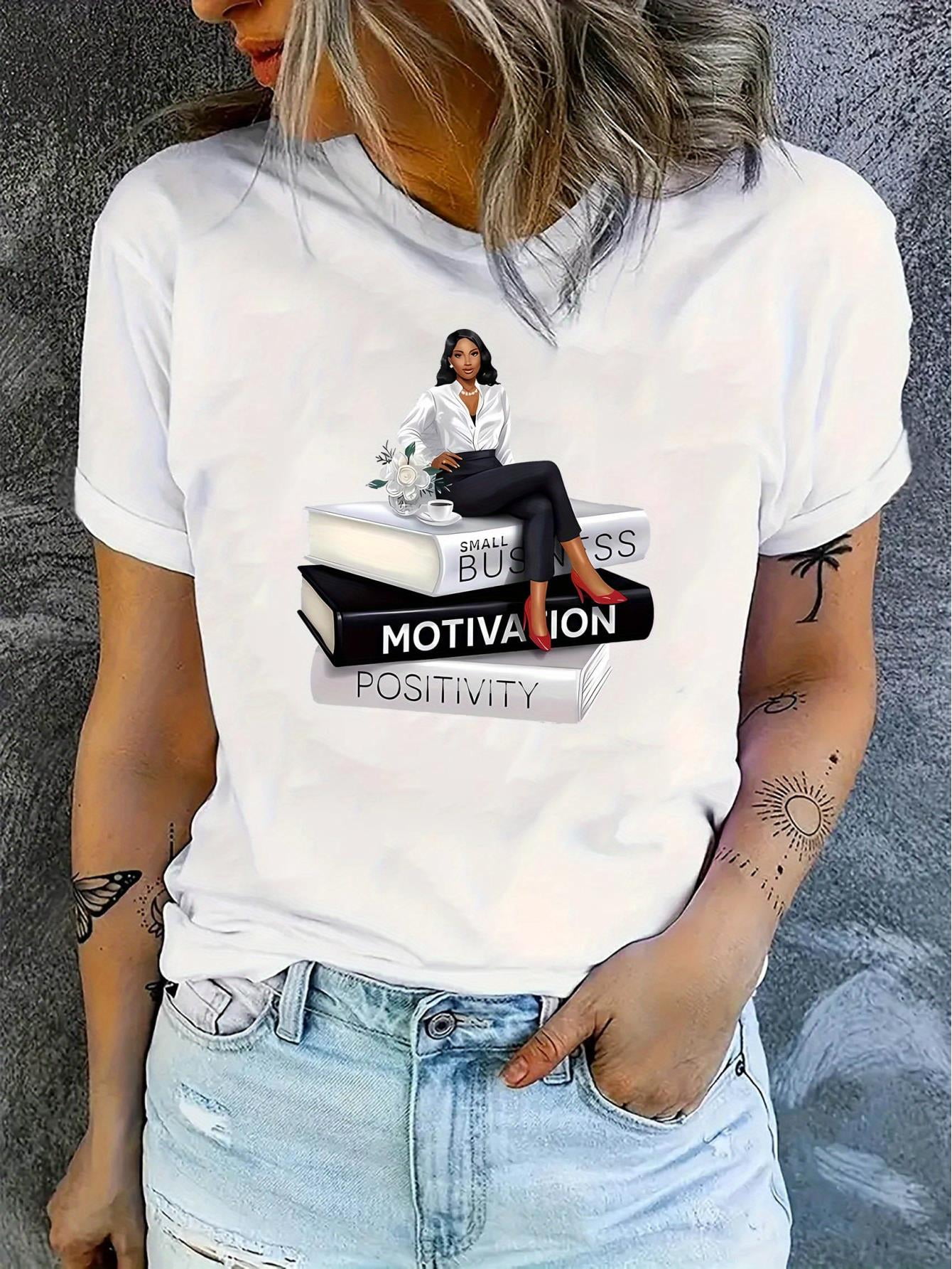 Beauty & Books Print Short Sleeve Crew Neck T-shirt, Casual Sports ...