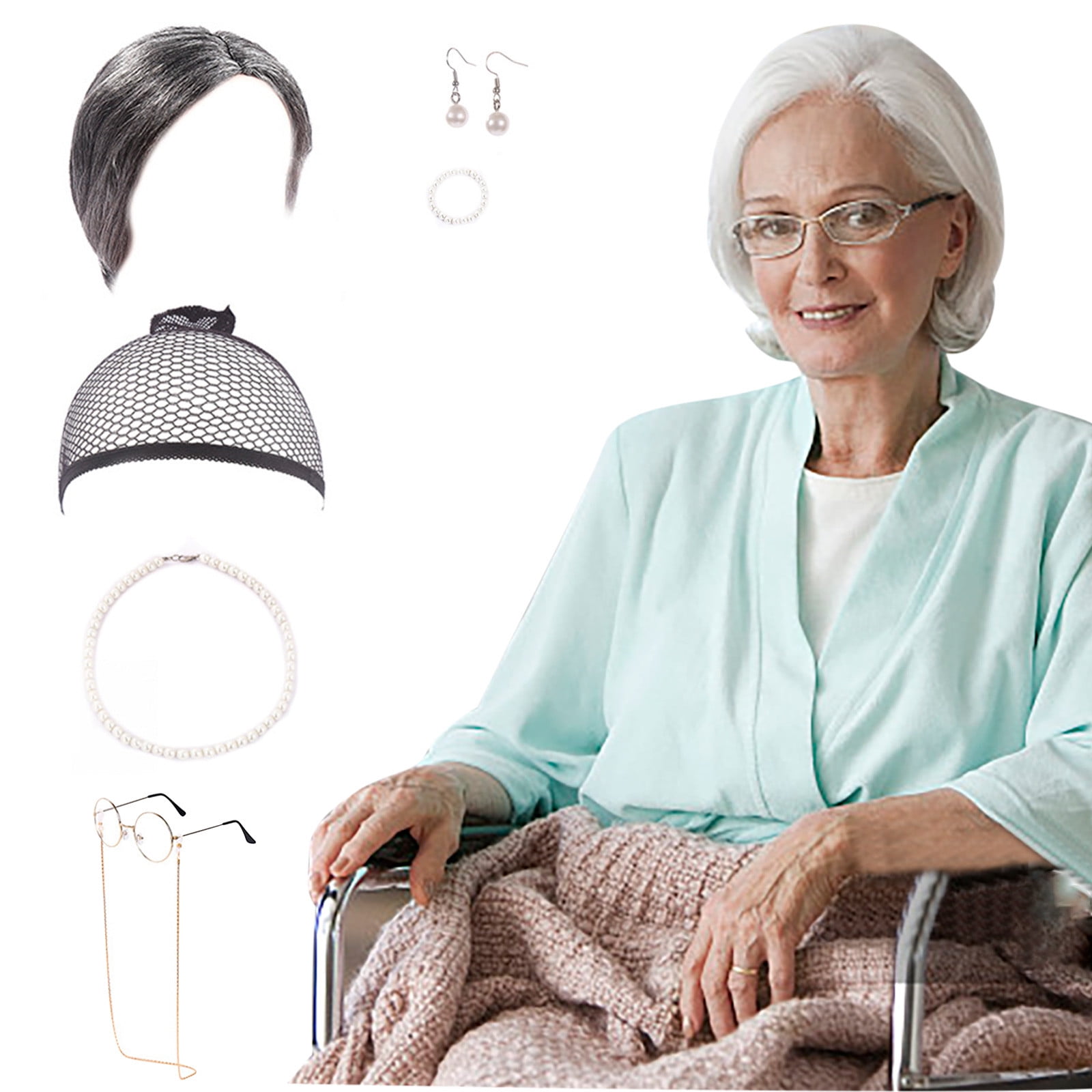 Beauty Clearance Under $15 7 Wigs Wig Grandma Cos Suit Chain Eyeglasses ...