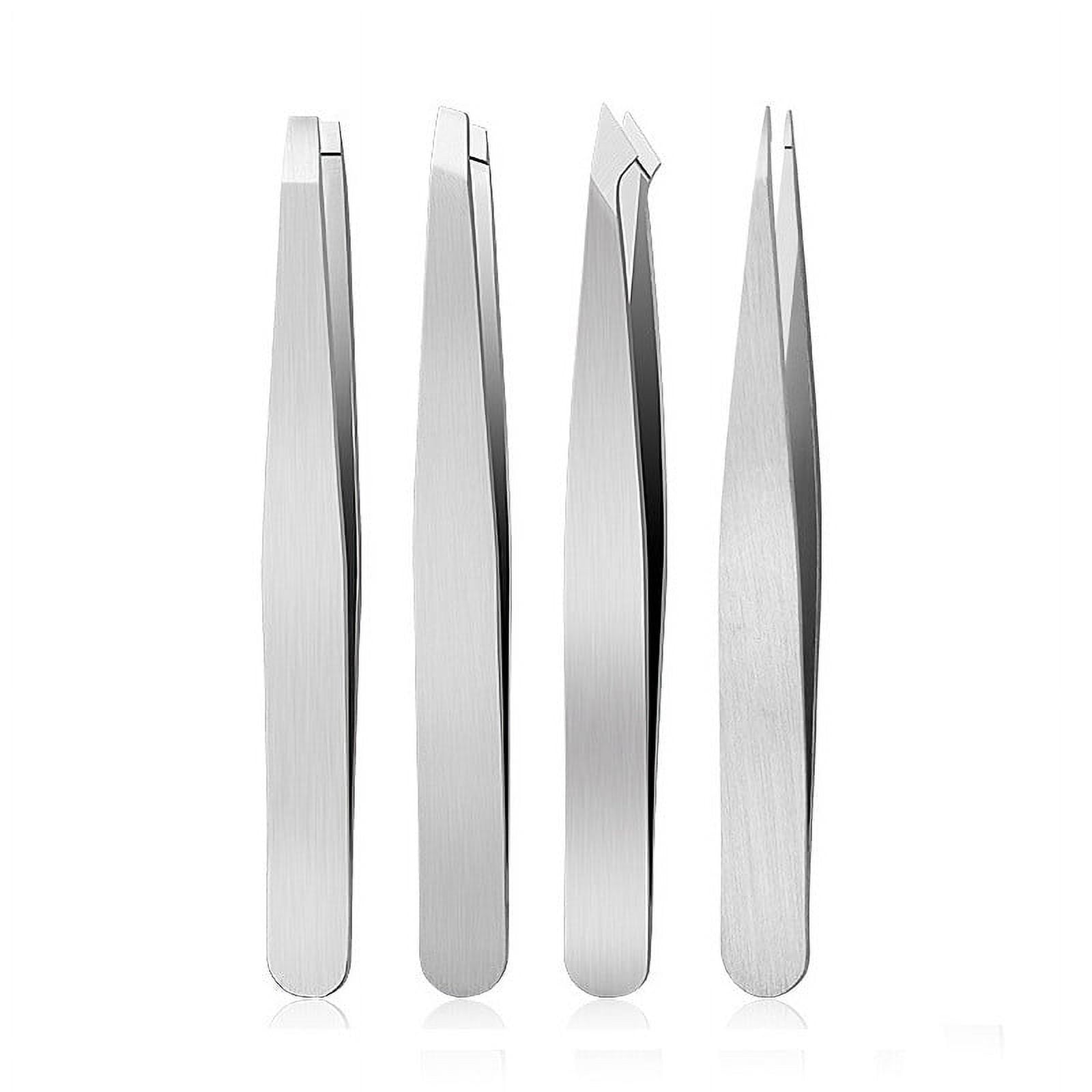 Beauty Under $15 Eyebrow Tweezers Set 4 Piece Stainless Steel Hair ...