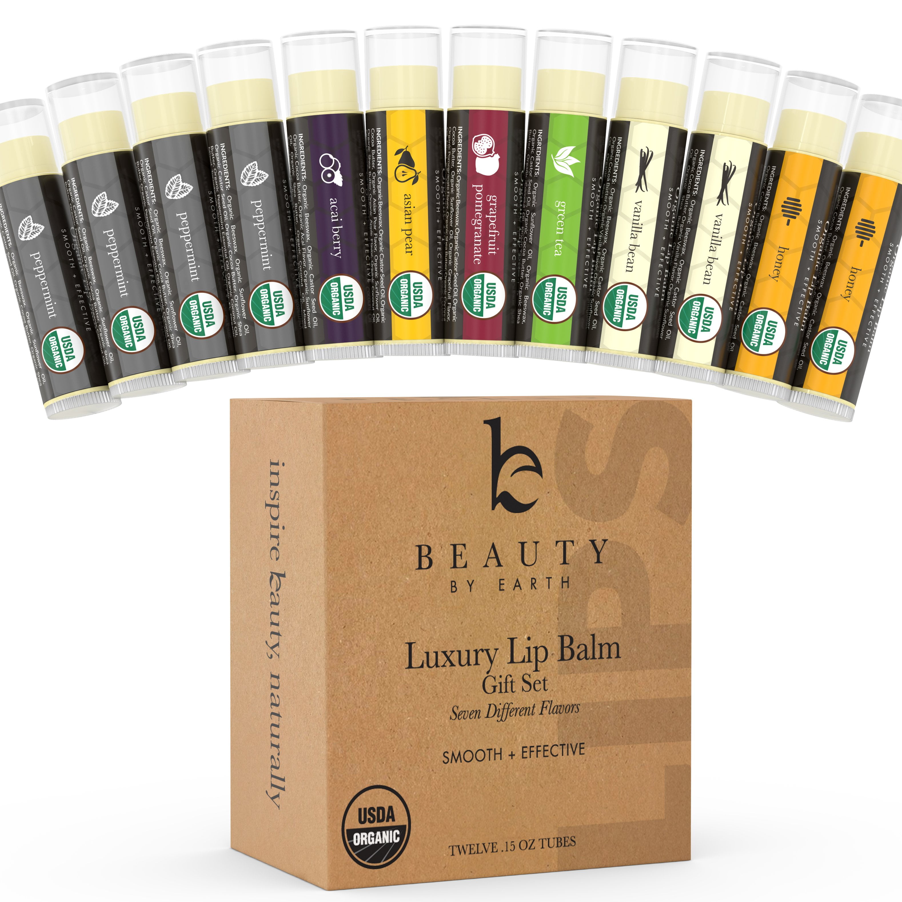 Beauty by Earth Organic Lip Balm Gift Set 12 pack Multi Flavored ...