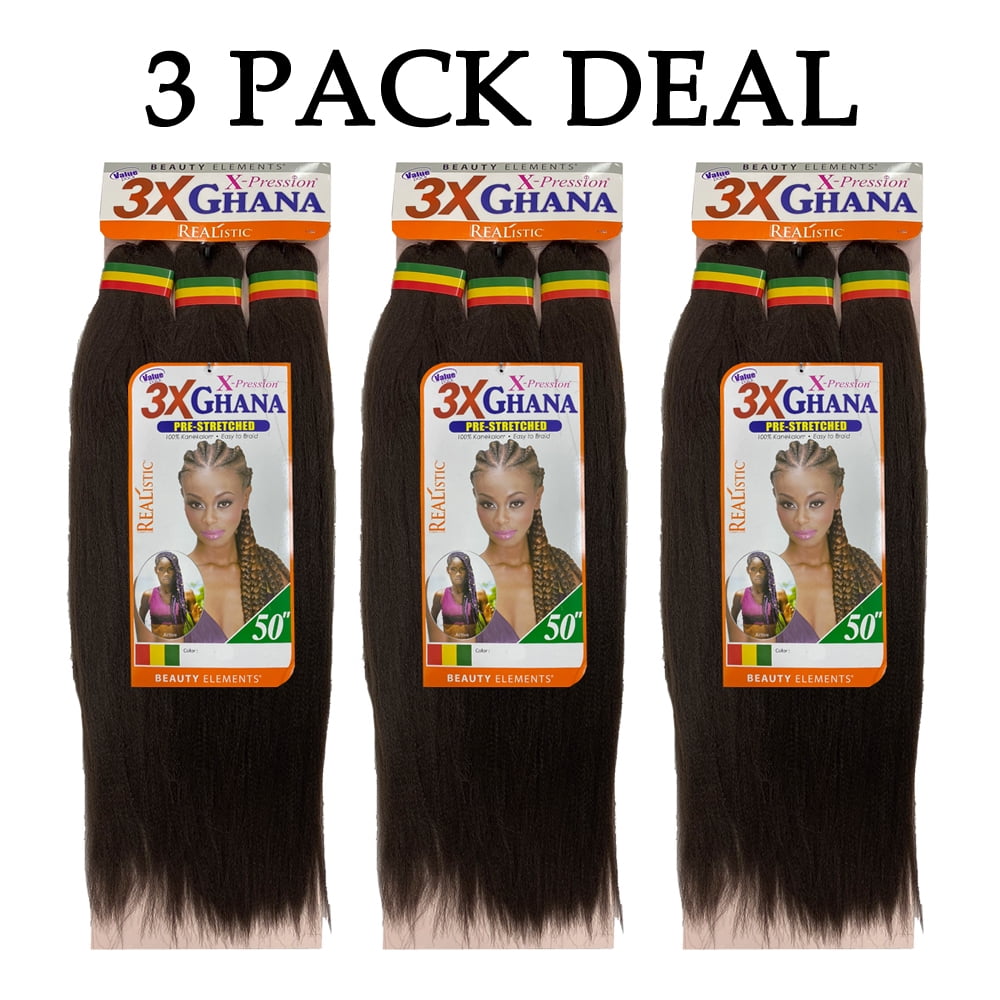 Beauty Elements 3x Ghana Braid Kanekalon Jumbo Braid Pre Stretched X