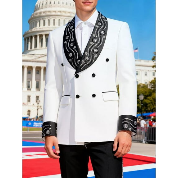 Beauty-Emily Men's 2-Piece Rhinestone Suit Set with Blazer & Pants ...