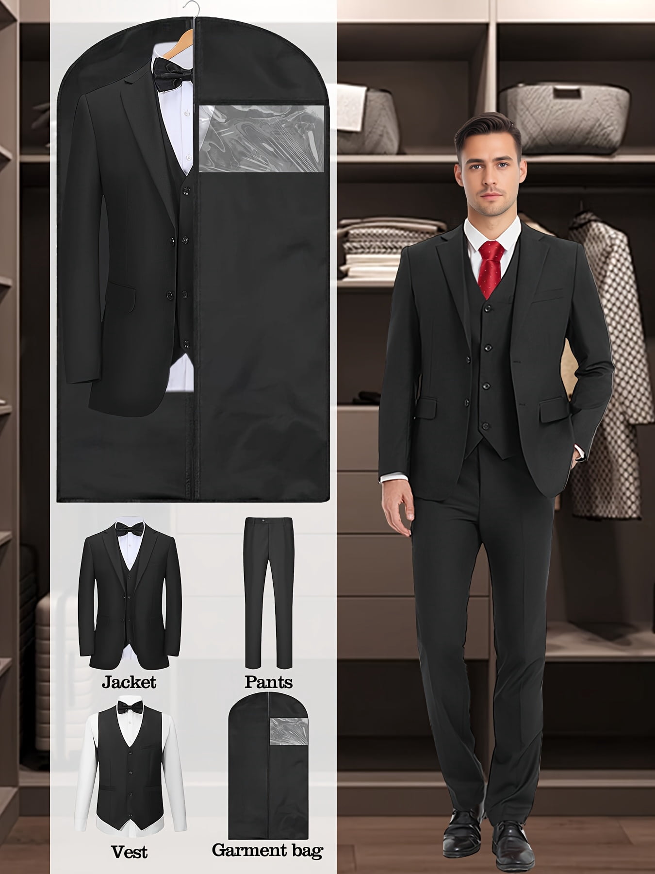 Beauty-Emily Men’s 3-Piece Slim Fit Suit Set with Blazer, Vest, Pants ...